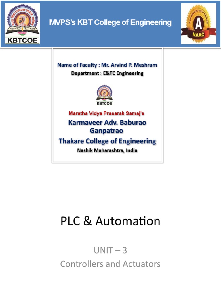 KBT College of Engineering PLC & Automation Controllers and Actuators ...