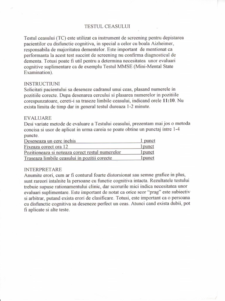 Testul Ceasului | PDF