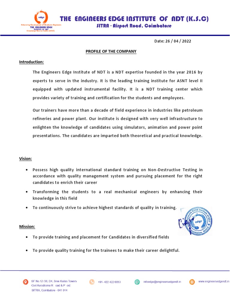 Profile For The Engineers EDGE Institute of NDT-CBE | PDF ...