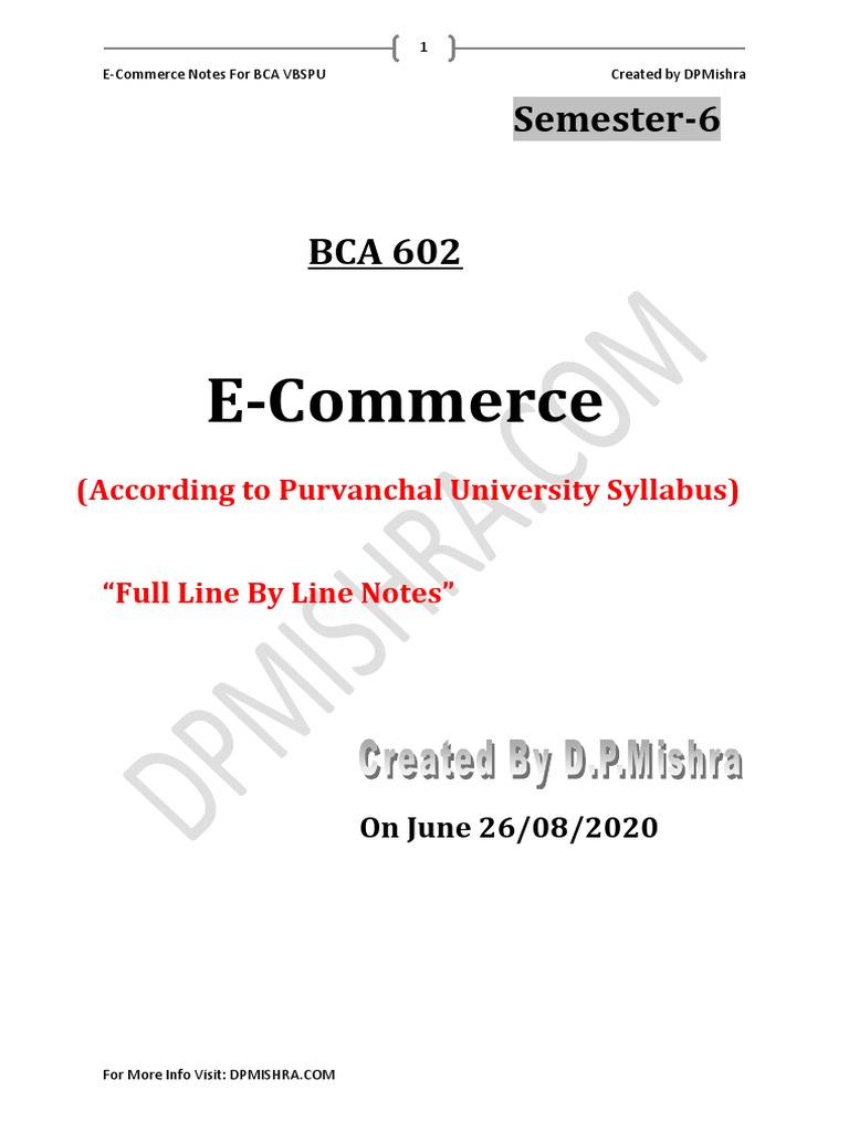 E-Commerce Notes For BCA 6th Semester VBSPU PDF | PDF | Key ...