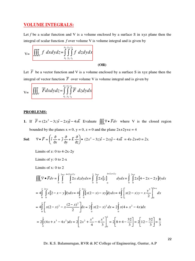 Volume Integrals | PDF | Integral | Analysis