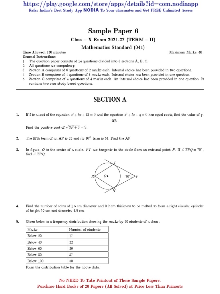 Nodia - Best Study App for CBSE Maths Sample Paper Solutions | PDF | Volume | Median
