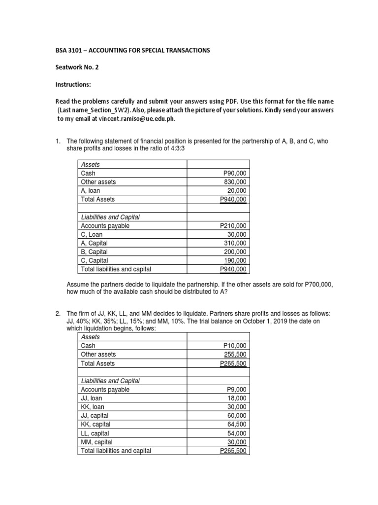 Bsa 3101 - Accounting For Special Transactions Seatwork No. 2 ...