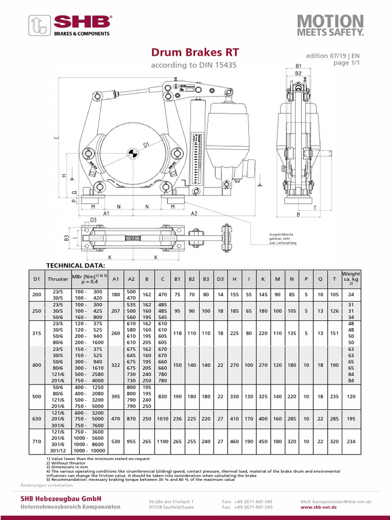 Drum Brakes RT: According To DIN 15435 | PDF | Brake | Friction