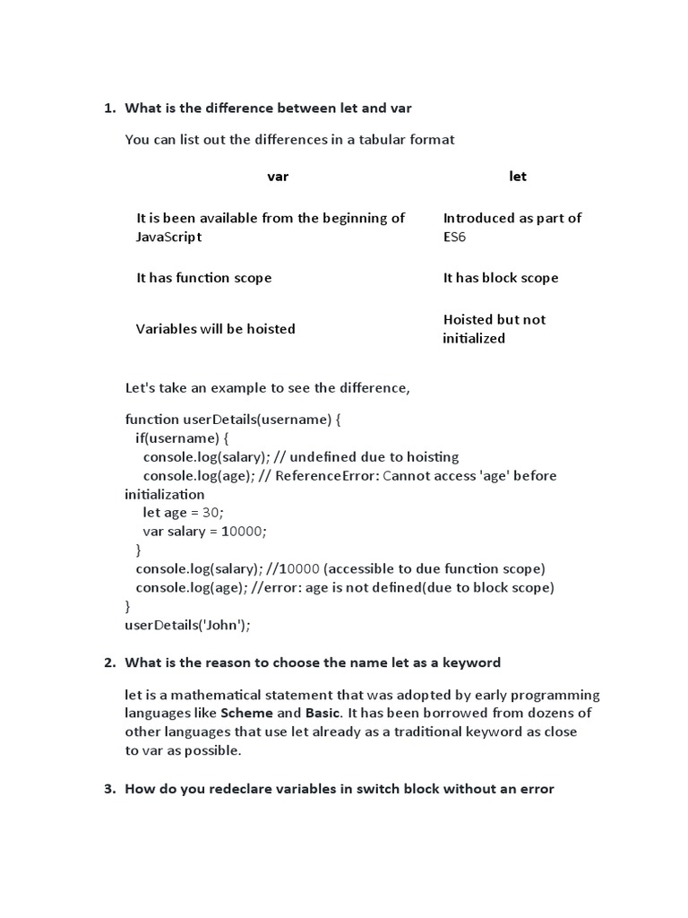 What is the difference between let and var | PDF What is the difference between let and var | PDF