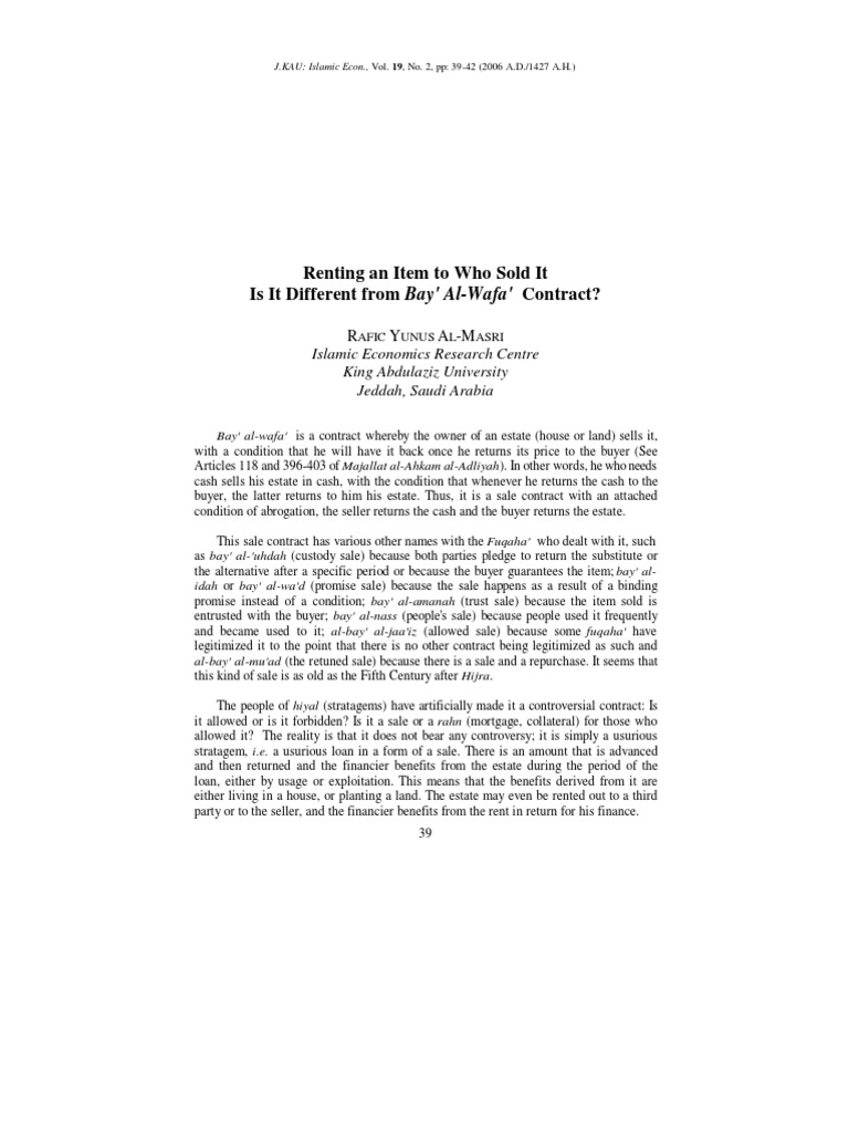 Bai' Wafa' | Download Free PDF | Mortgage Loan | Islamic Ethics