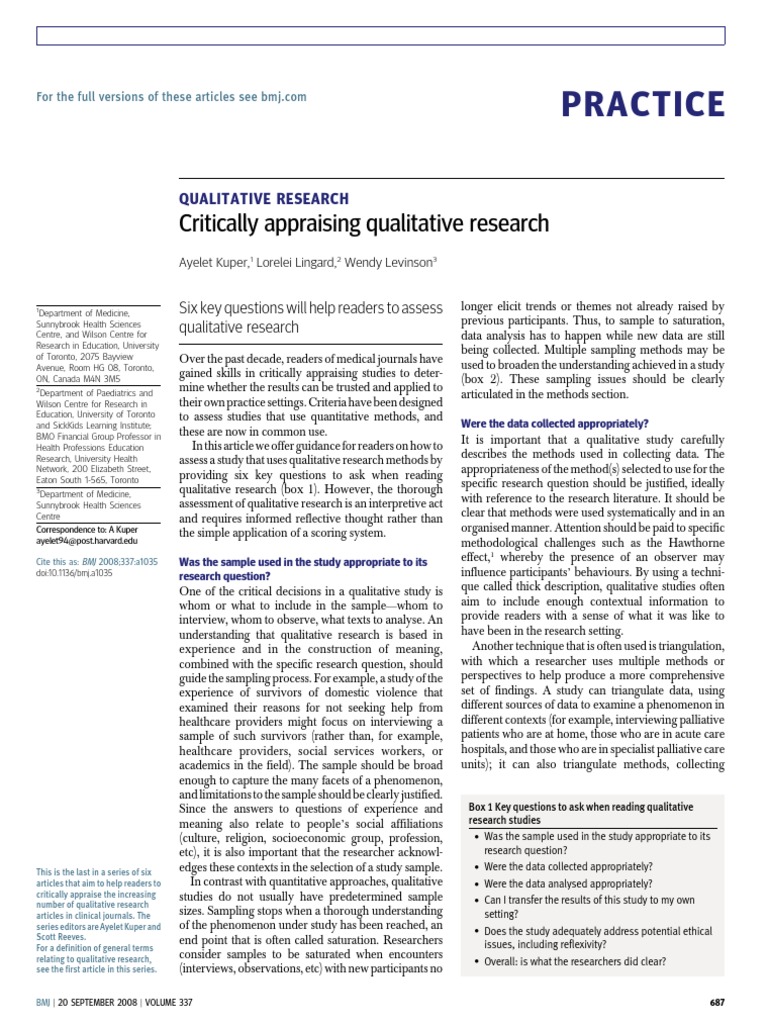 Practice: Critically Appraising Qualitative Research | PDF ...