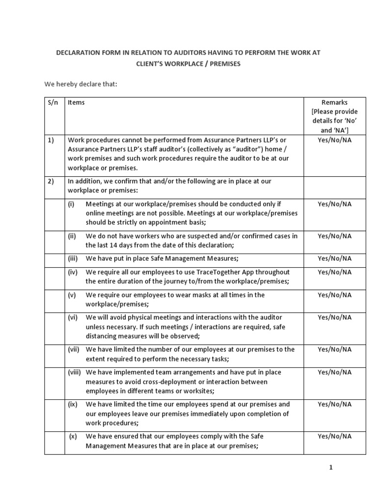 Attachment 3 - Declaration Form For Auditees For Onsite Audit ...