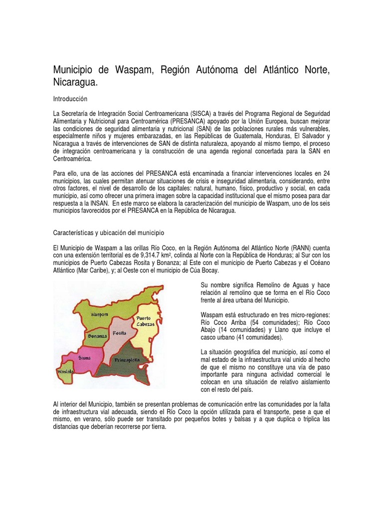 Caracterizacion de SAN Del Municipio de Waspam Nicaragua | PDF ...