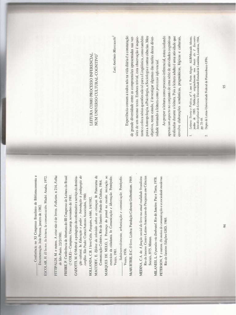 MARCUSCHI L A Leitura Como Processo Inferencial Num Universo Cultural ...