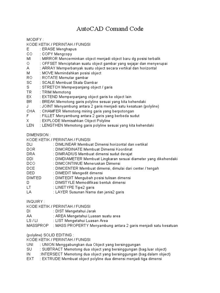 AutoCAD Comand Code | PDF