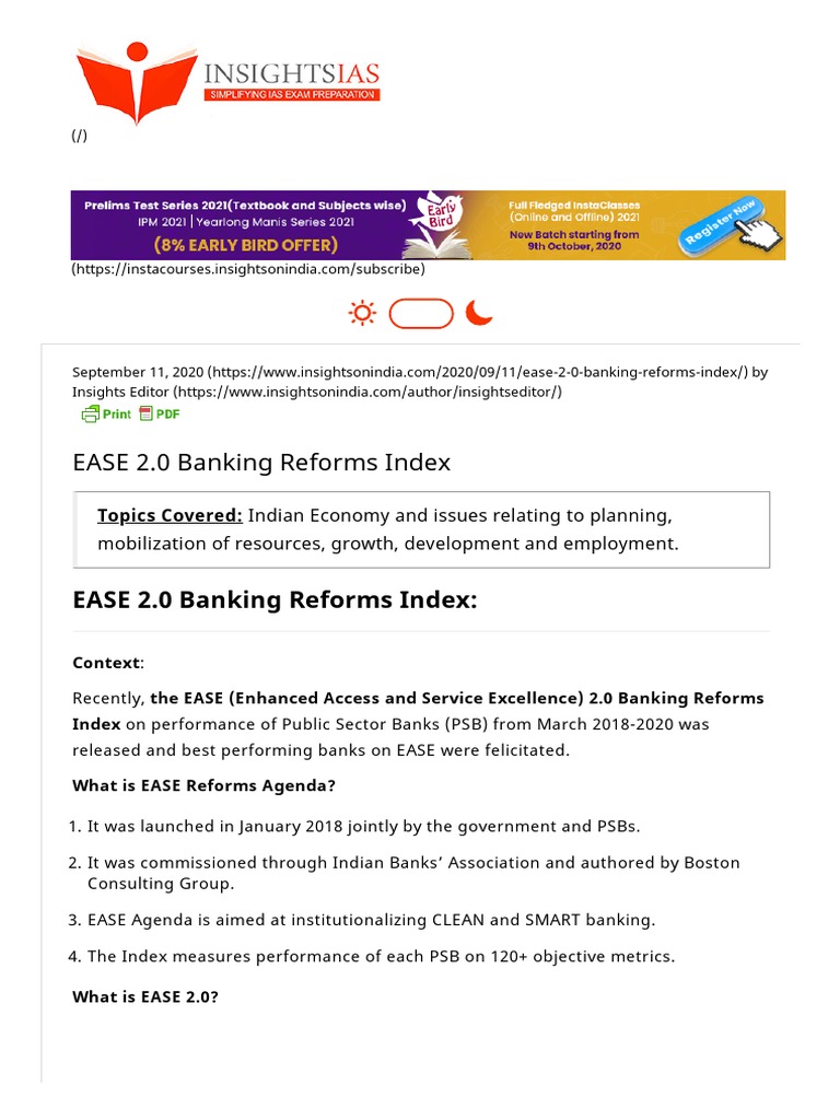 EASE 2.0 Banking Reforms Index - INSIGHTSIAS | PDF | Banks | Financial ...