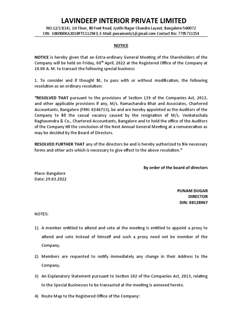 Egm Notice | PDF | Board Of Directors | Business Law