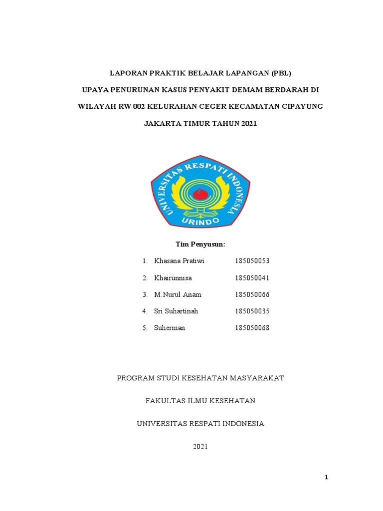 Laporan PBL 1 - Kelompok 3 - PSN DBD Ceger, Jakarta Timur | PDF
