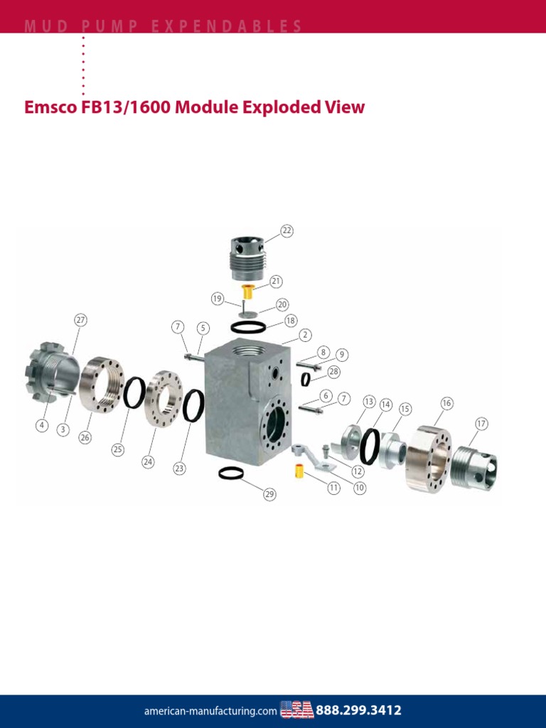 Emsco FB13/1600 Module Exploded View | PDF | Piston | Pump