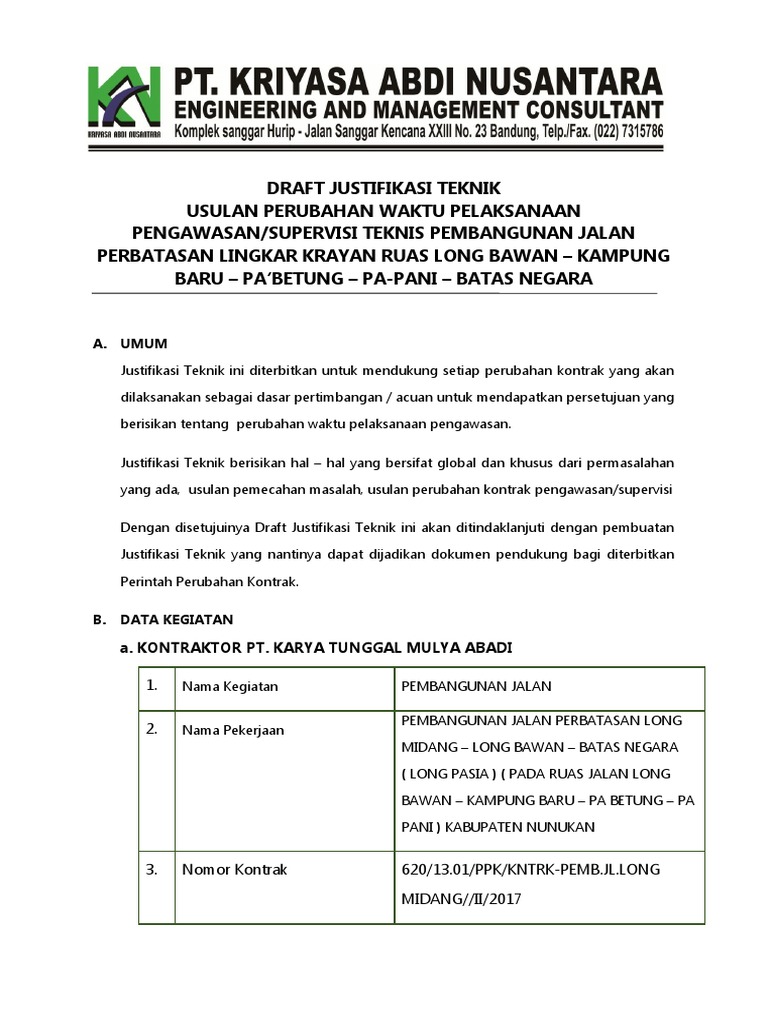 Technical Justification Supervision Kaltara | PDF