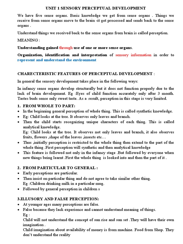 Sensory Perceptual Development Guide | PDF | Self-Improvement