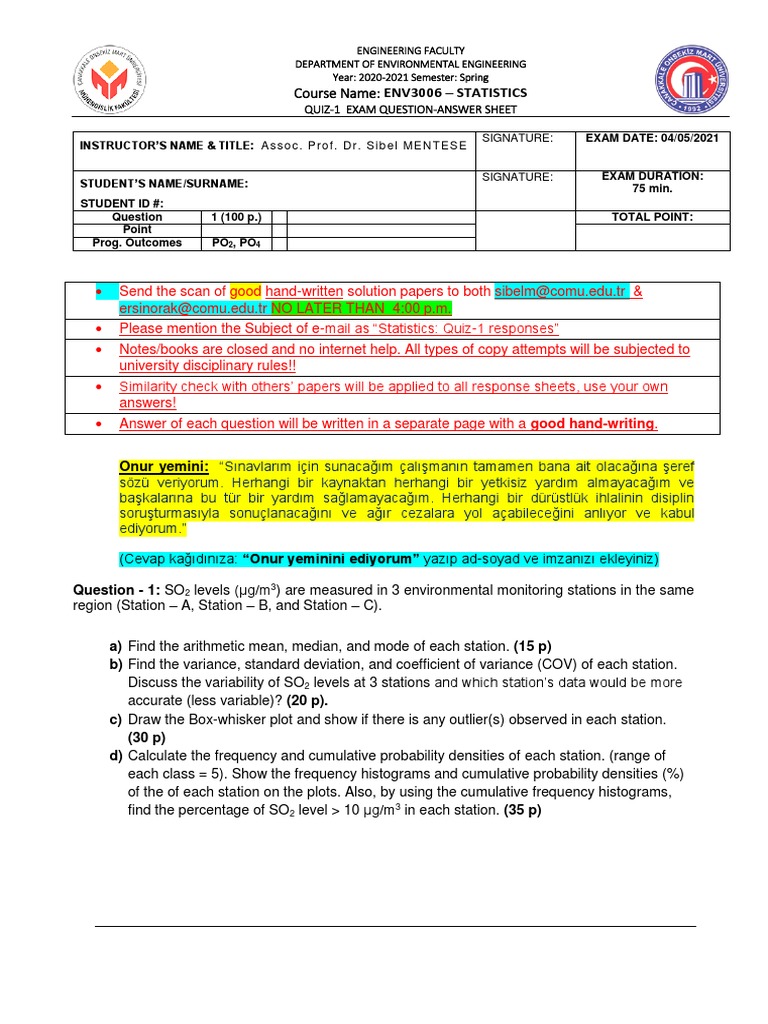 Statistics Quiz 1 | PDF | Histogram | Probability Theory