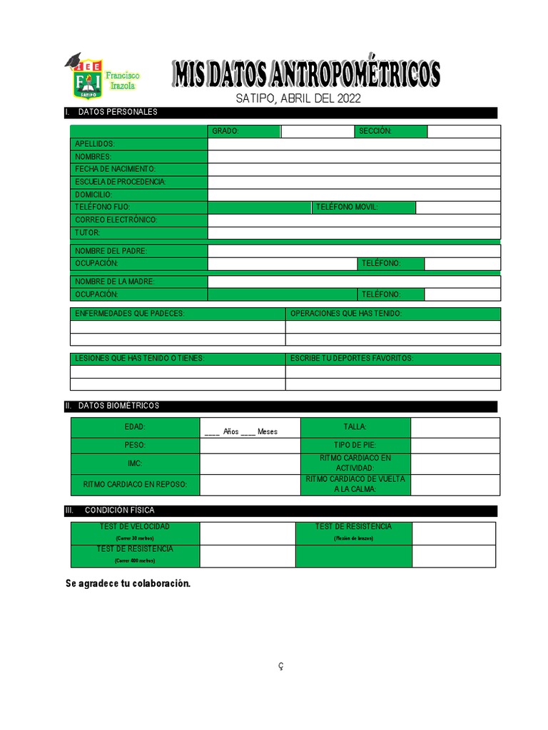 1_FICHA_MIS DATOS ANTROPOMÉTRICOS -MODIFICADO | PDF | Índice de masa corporal | Ritmo