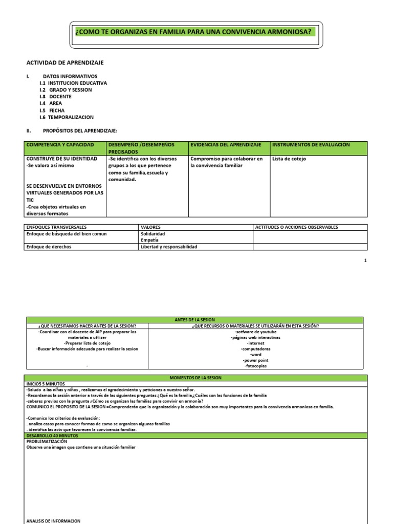 Formato Sesion de Aprendizaje Primaria | PDF | Evaluación | Aprendizaje