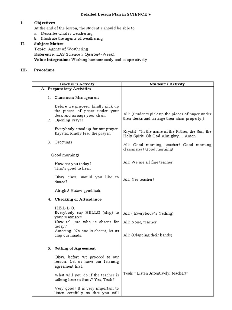 Detailed Lesson Plan in Agent of Weathering | PDF | Rock (Geology ...