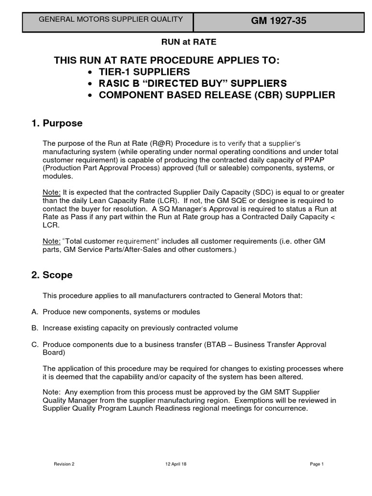 GM 1927 35 Run at Rate Procedure Rev 2 EG | PDF | General Motors ...