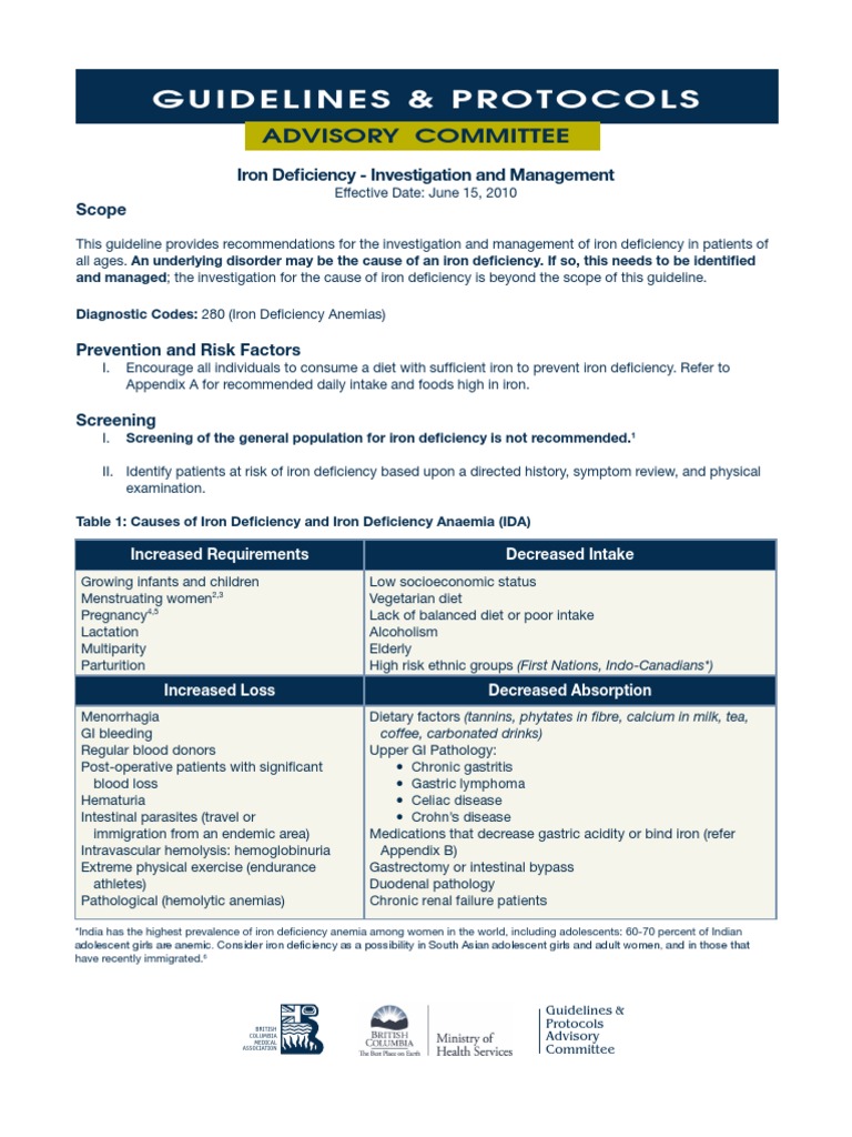 Investigating and Managing Iron Deficiency: A Guideline for Diagnosis ...