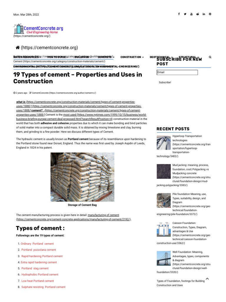 19 Types of Cement - Properties and Uses in Construction - Cement ...