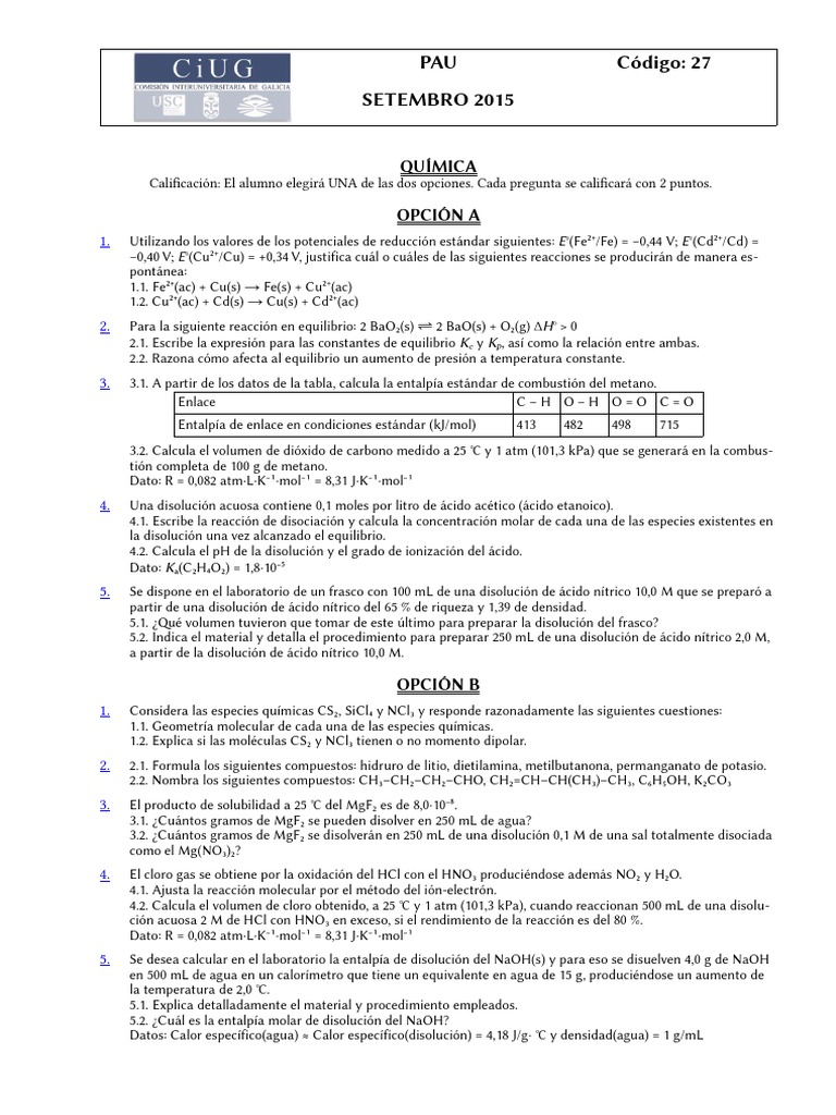 Pau Quim Set 15 Es | PDF | Equilibrio químico | Polaridad química
