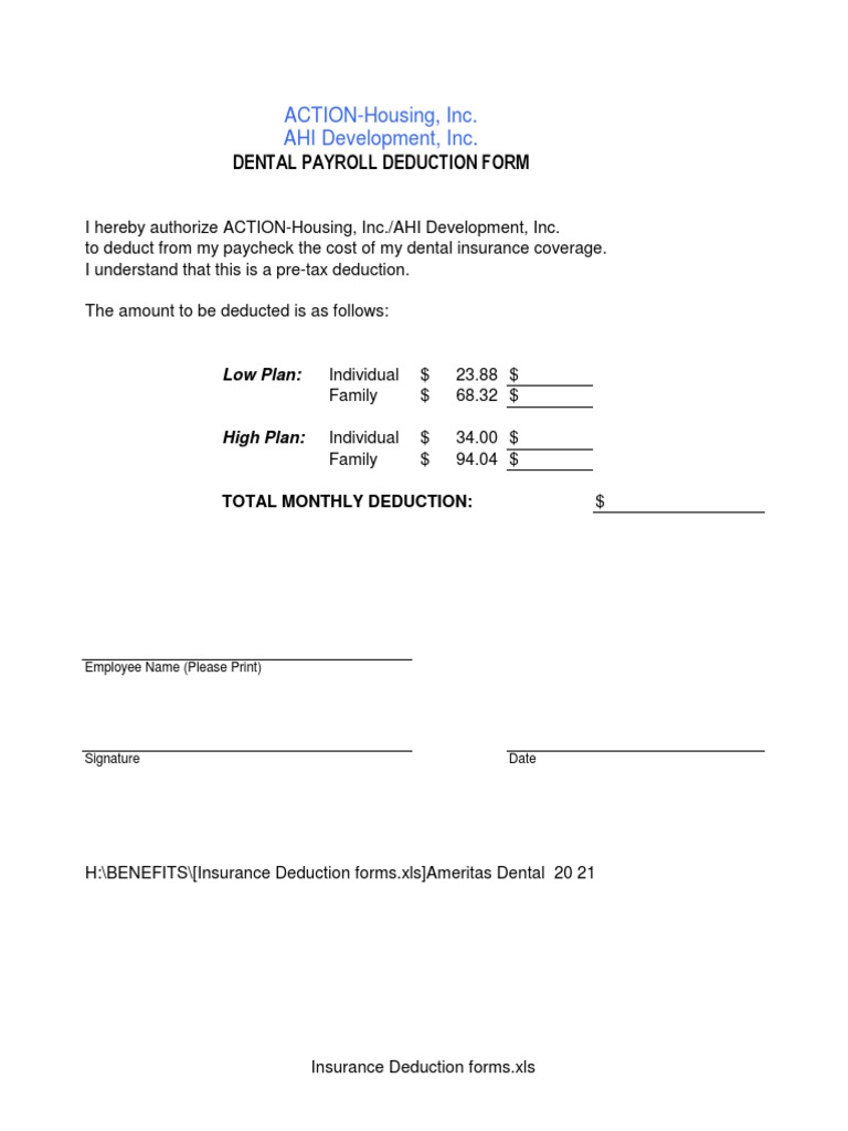 Dental Deduction Form | PDF