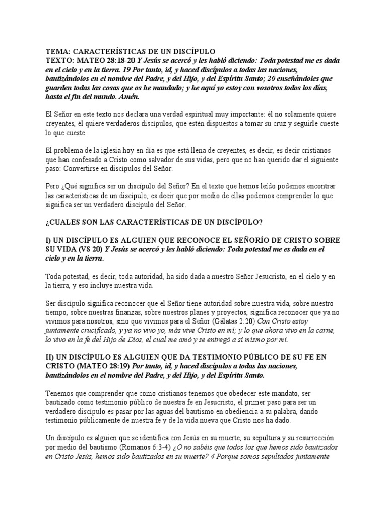 Tema Características de Un Discípulo | PDF | Jesús | Evangelio de Mateo