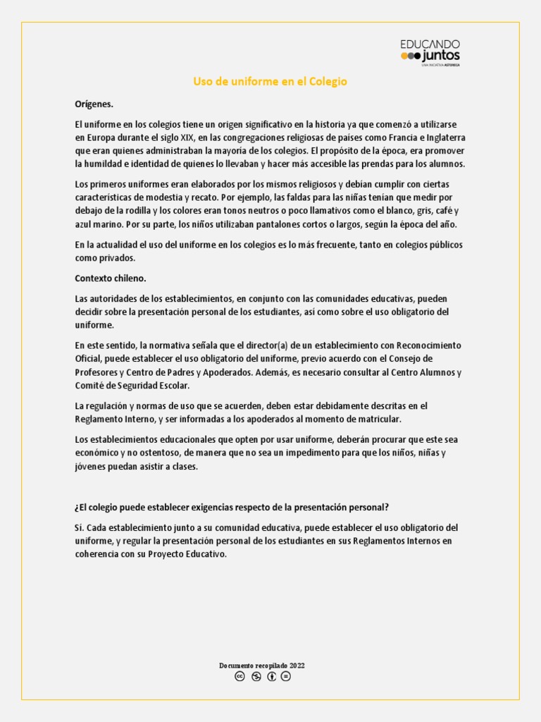 Uso de Uniforme en Los Colegios | PDF | Creatividad