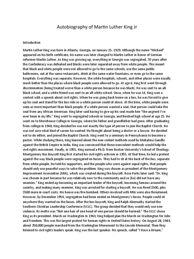 Autobiography of Martin Luther King JR | PDF | Equal Protection Clause ...
