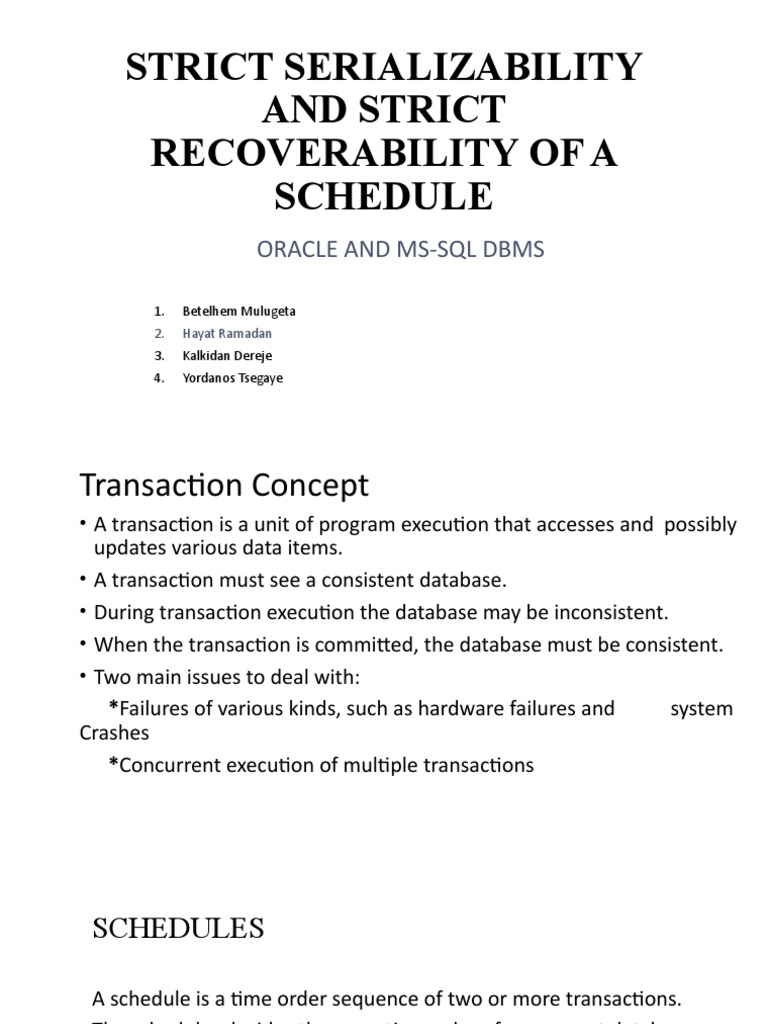 Strict Serializability and Strict Recoverability of A Schedule | PDF ...