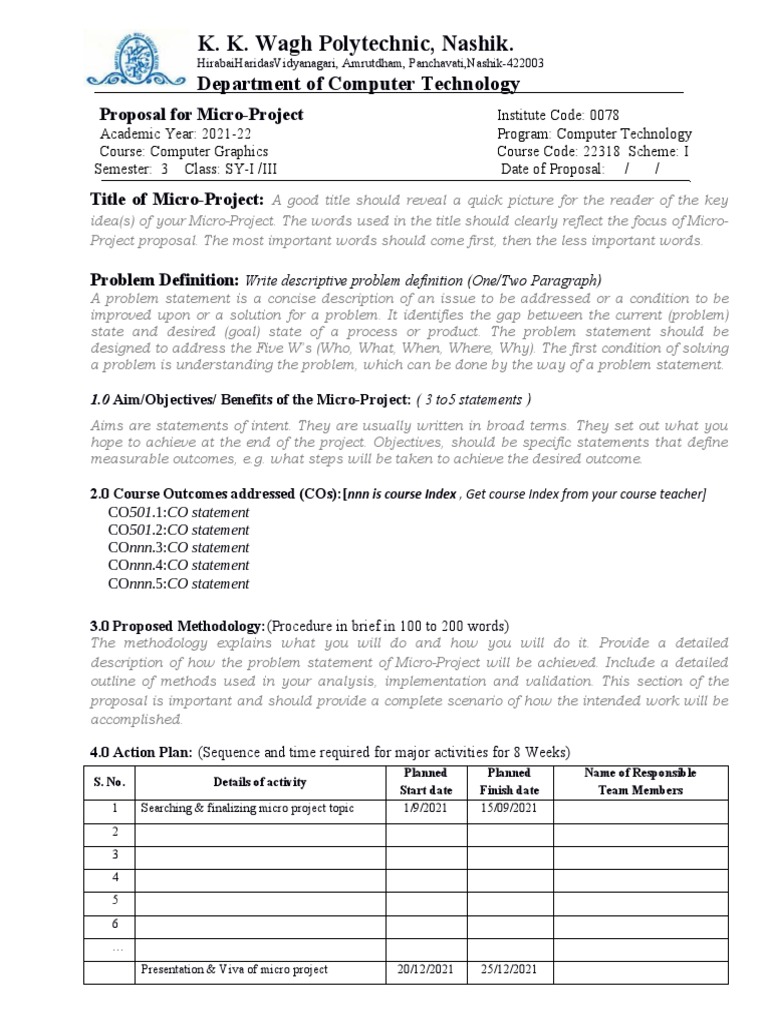 Micro Project Proposal Format Pdf 