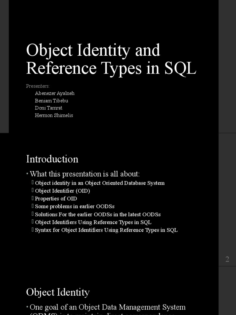 Object Identity and Reference Types in SQL | PDF | Databases | Sql