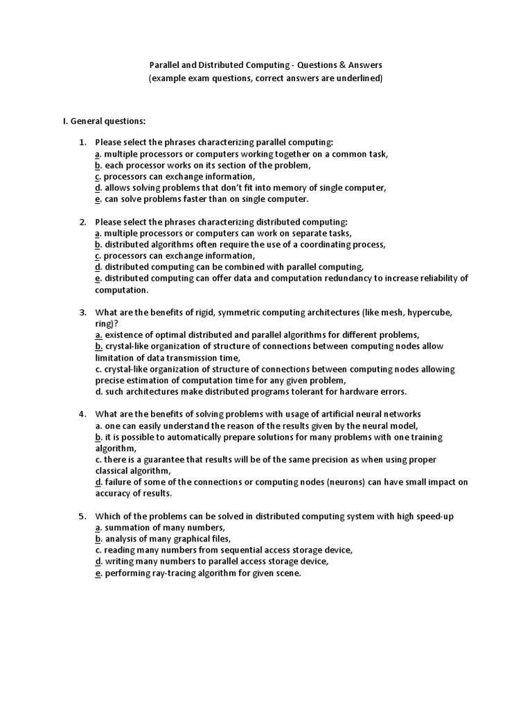 Pdc Example Exam Questions Pdf Parallel Computing Peer To Peer 