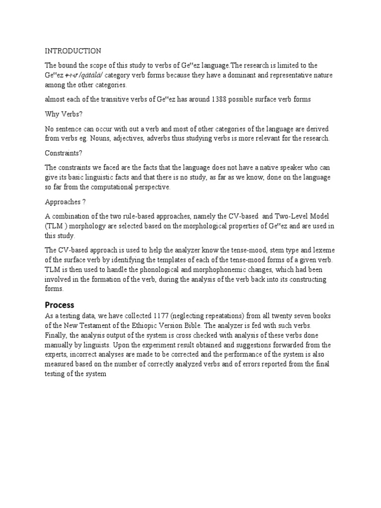 Thesis Review On Morophological Analyzer For Geez Verbs | PDF ...