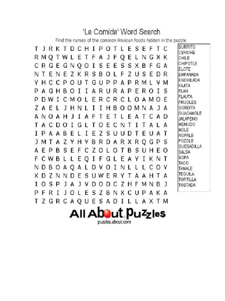 Sopa de Letras de Comidas | PDF