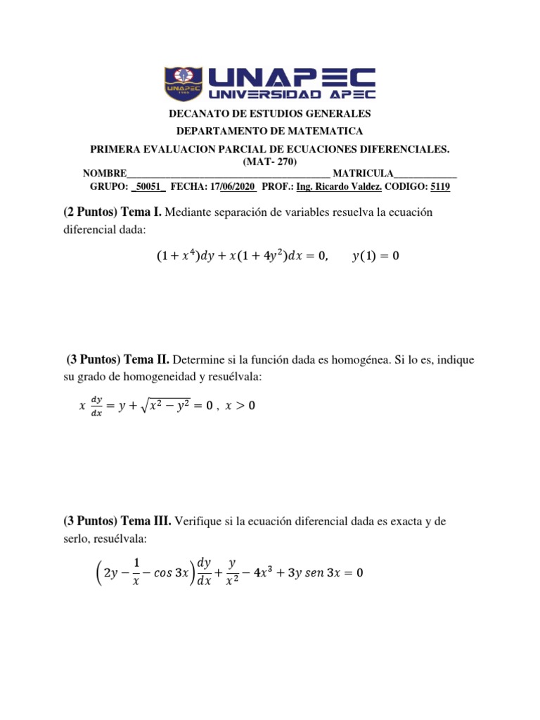 1er. Parcial Mat-270 - 2020-2 B | PDF