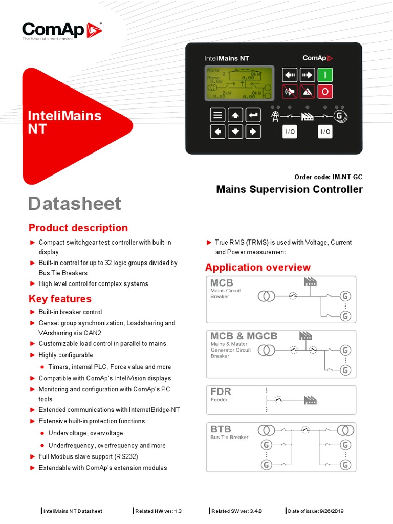 InteliMains NT Datasheet | PDF | Power Supply | Mains Electricity