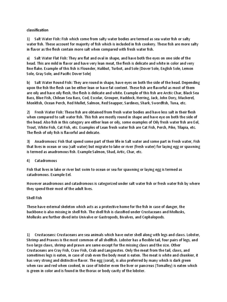 Classification and Market Forms of Fish and Shellfish | PDF | Mollusca ...