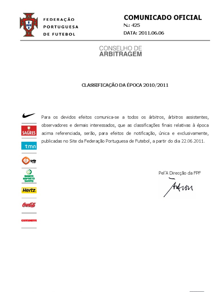 CO425 Classificacao Epoca 2010 2011 | PDF