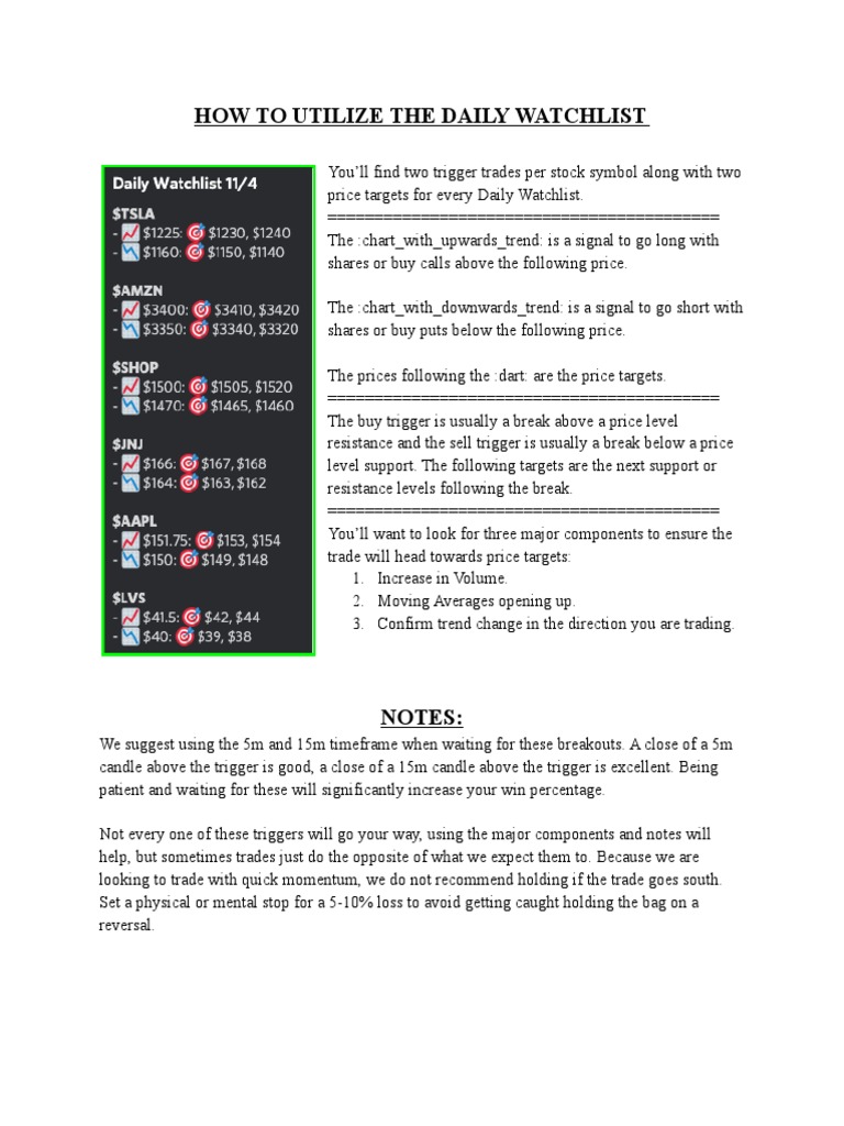 Daily Watchlist | PDF