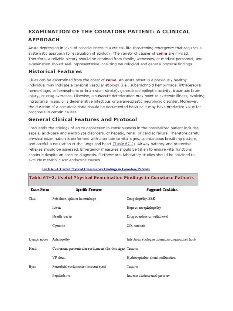 Examination of The Comatose Patient | PDF | Coma | Brainstem