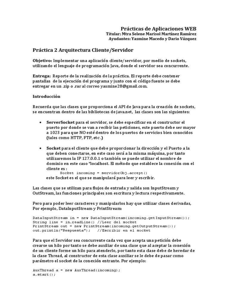 Práctica 2 Arquitectura Cliente | PDF | Zócalo de red | Servidor ...