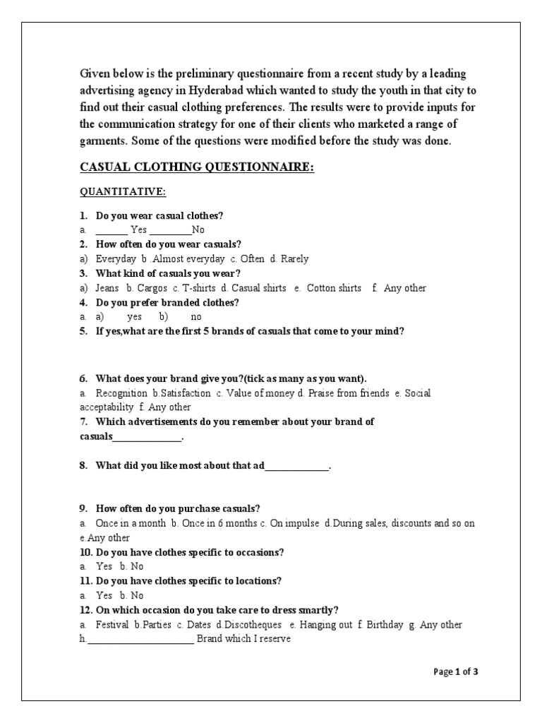 Clothing Survey Questions