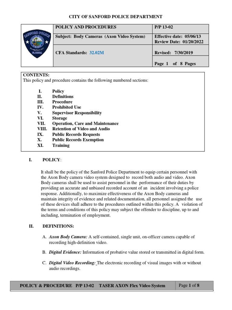 Sanford Police Body Camera Policy | PDF | Justice | Crime & Violence