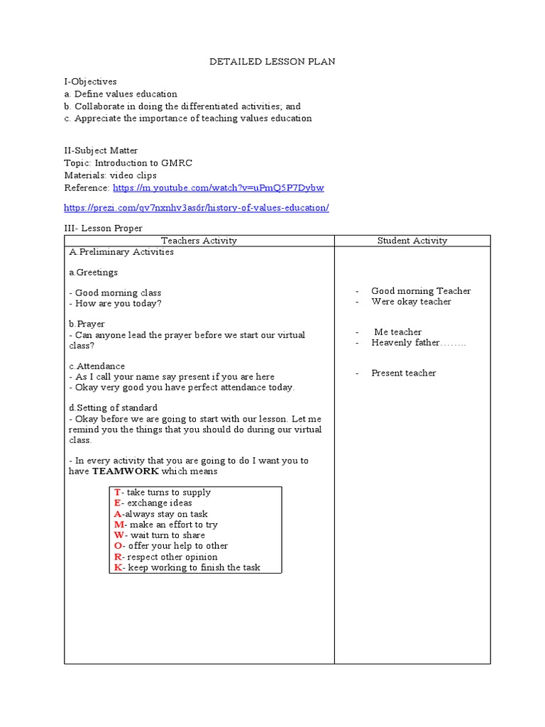 GMRC Values Education Lesson Plan | PDF | Morality | Value (Ethics)