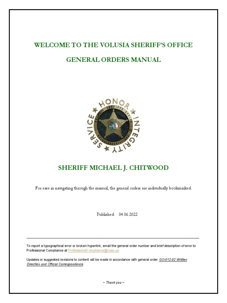 VSO General Orders Manual | PDF | Deadly Force | Use Of Force